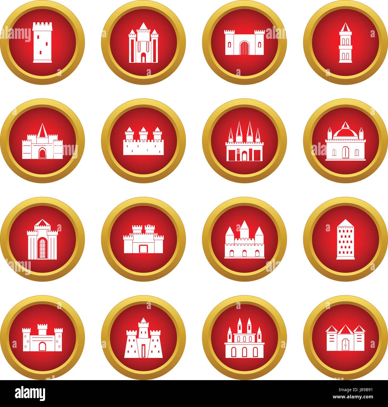 Towers and castles icon red circle set Stock Vector Image & Art - Alamy
