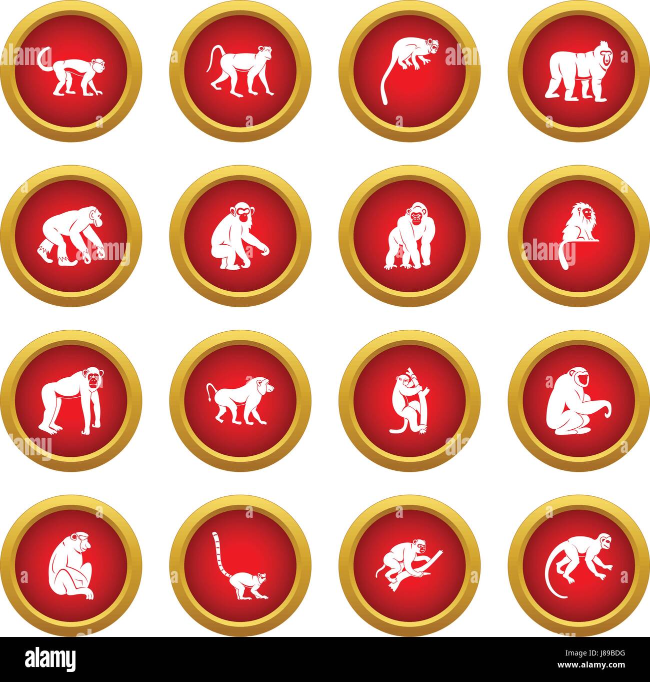 Monkey types icon red circle set Stock Vector Image & Art - Alamy