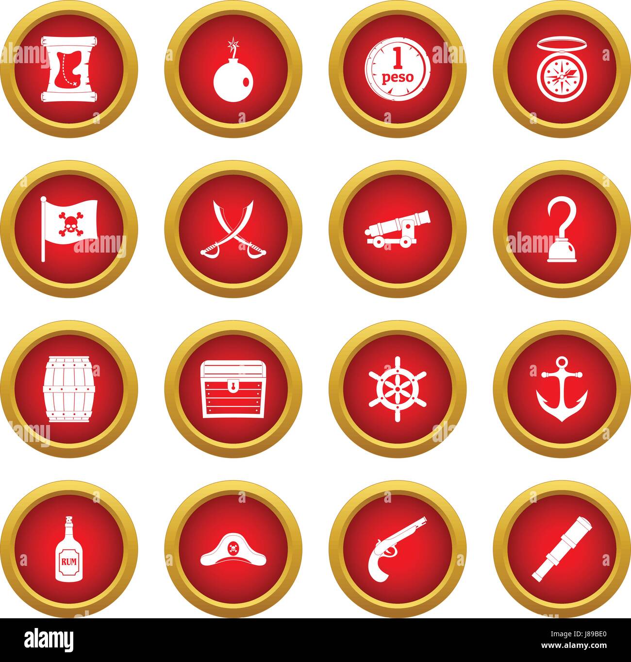 Pirate icon red circle set Stock Vector Image & Art - Alamy