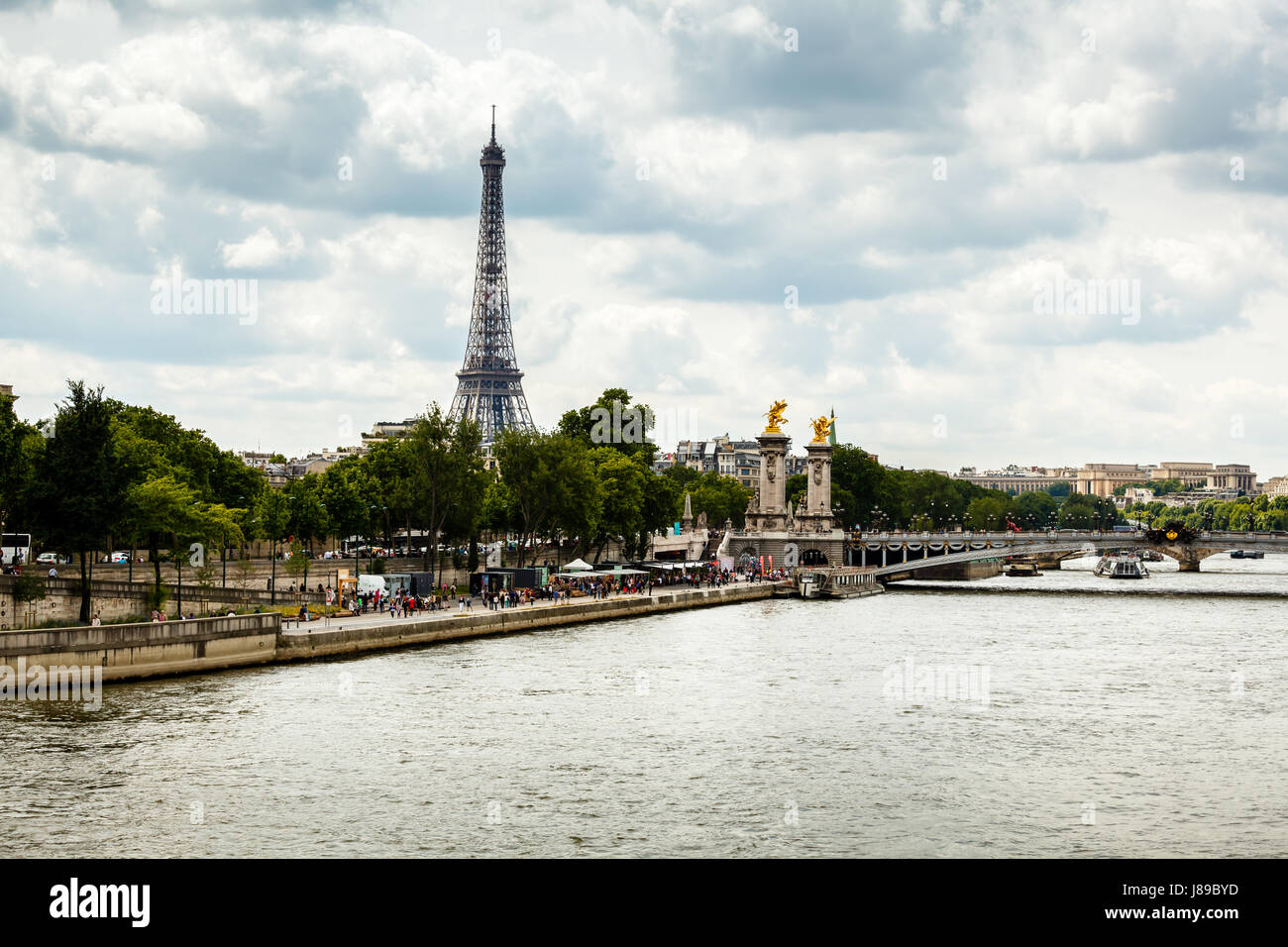 Eiffel Tower and Alexander the Third Bridge, Paris, France Stock Photo ...