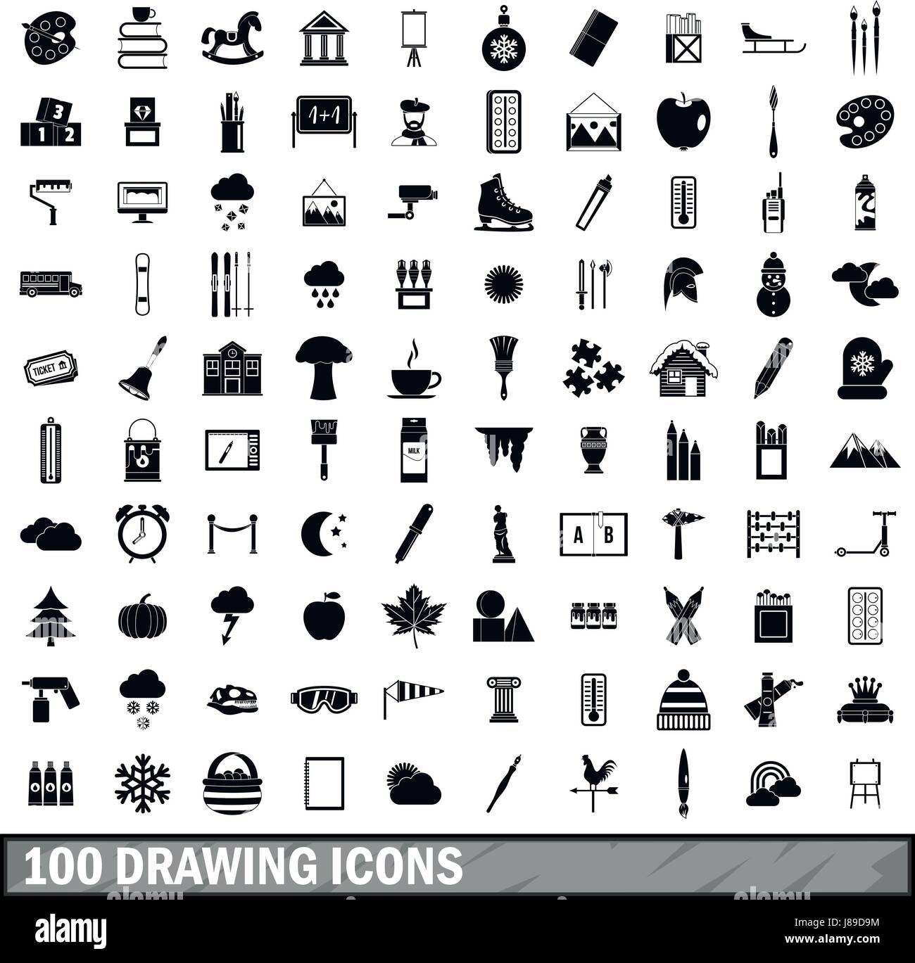 100 drawing icons set, simple style Stock Vector Image & Art - Alamy