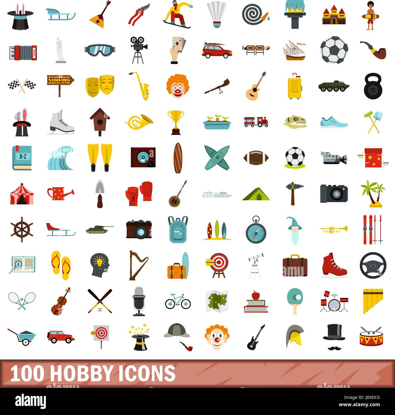100 hobby icons set, flat style Stock Vector Image & Art - Alamy