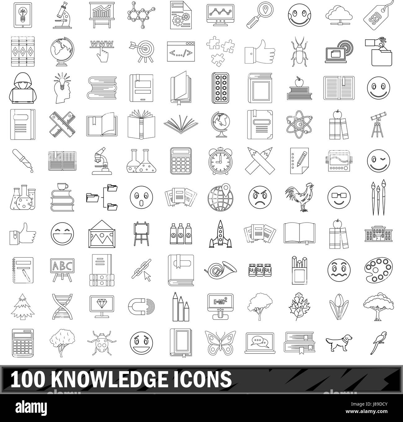 100 knowledge icons set, outline style Stock Vector Image & Art - Alamy