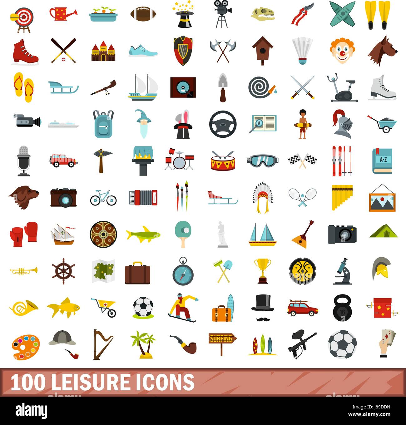100 leisure icons set, flat style Stock Vector Image & Art - Alamy