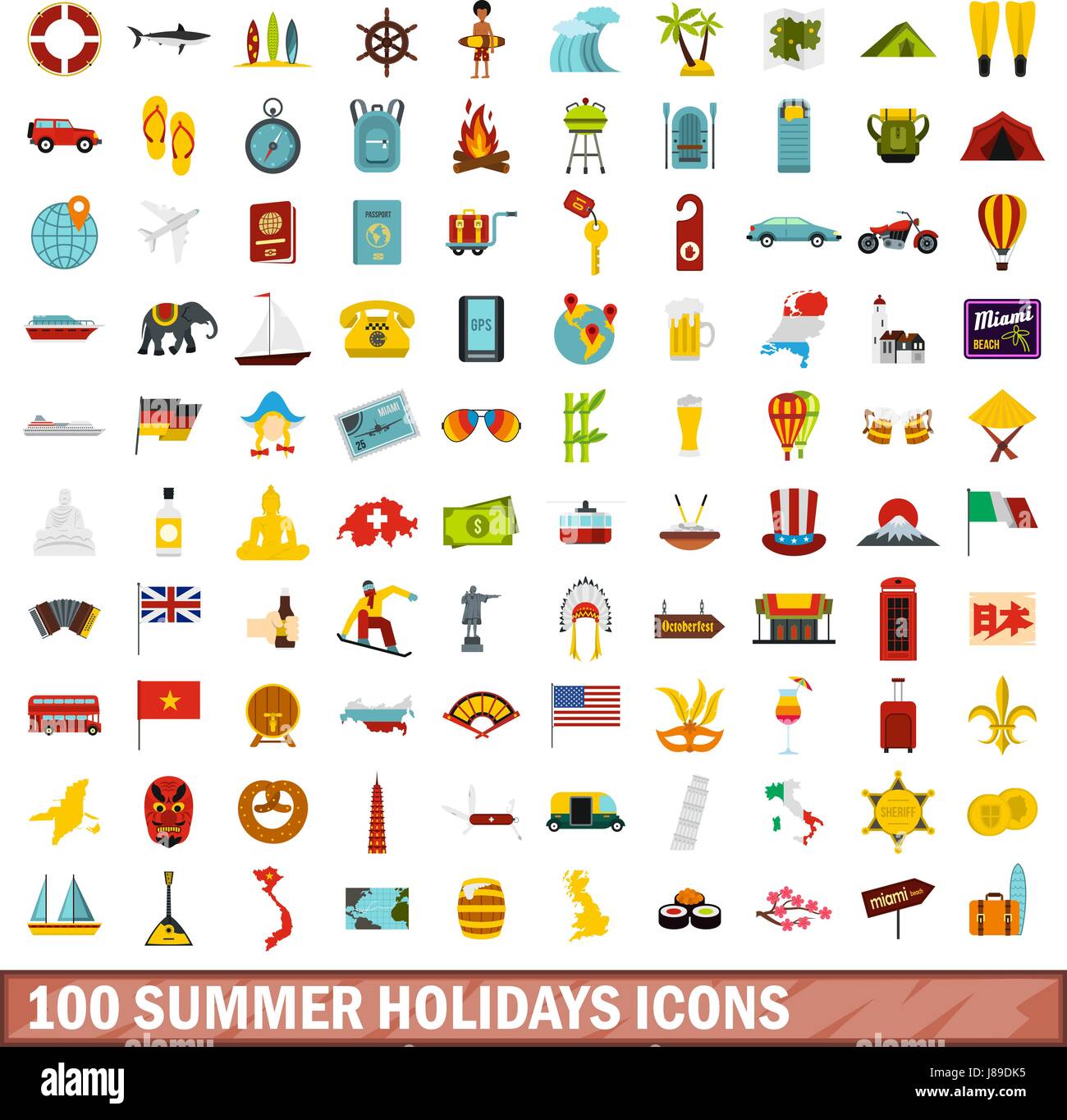 100 summer holidays icons set, flat style Stock Vector Image & Art - Alamy