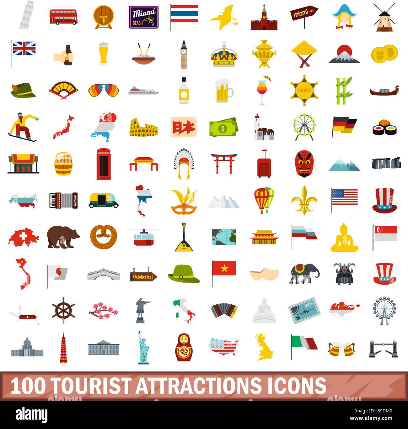100 tourist attractions icons set, flat style Stock Vector Image & Art ...