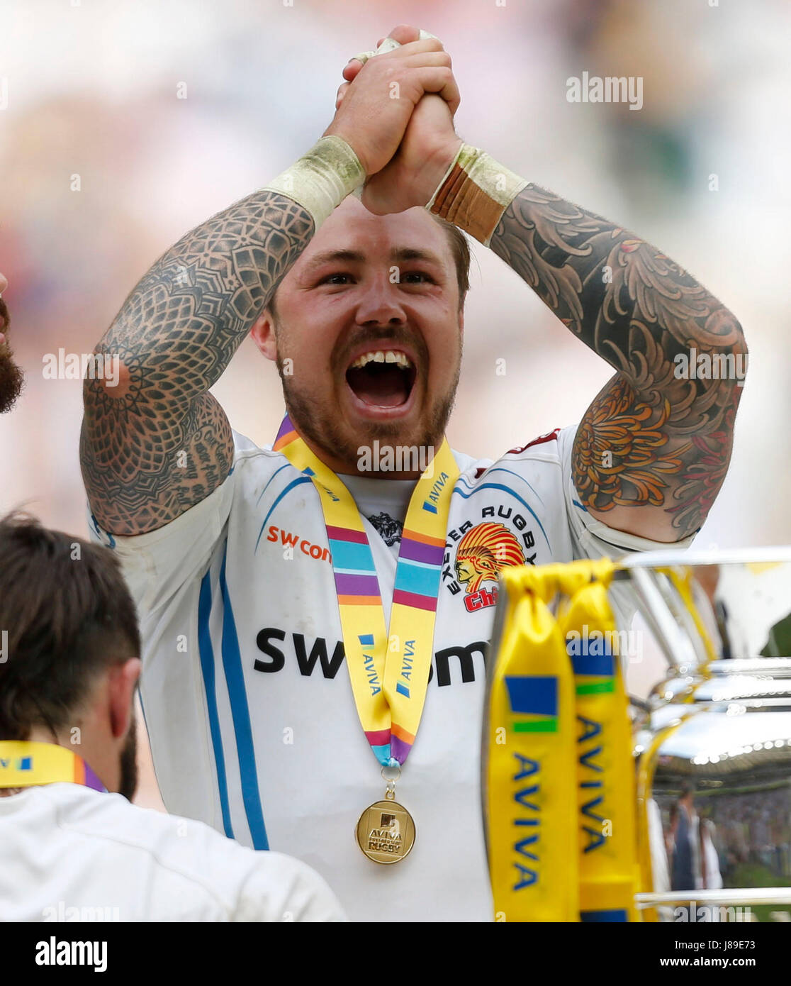 Exeter Chiefs' Jack Nowell celebrates after the Aviva Premiership Final ...