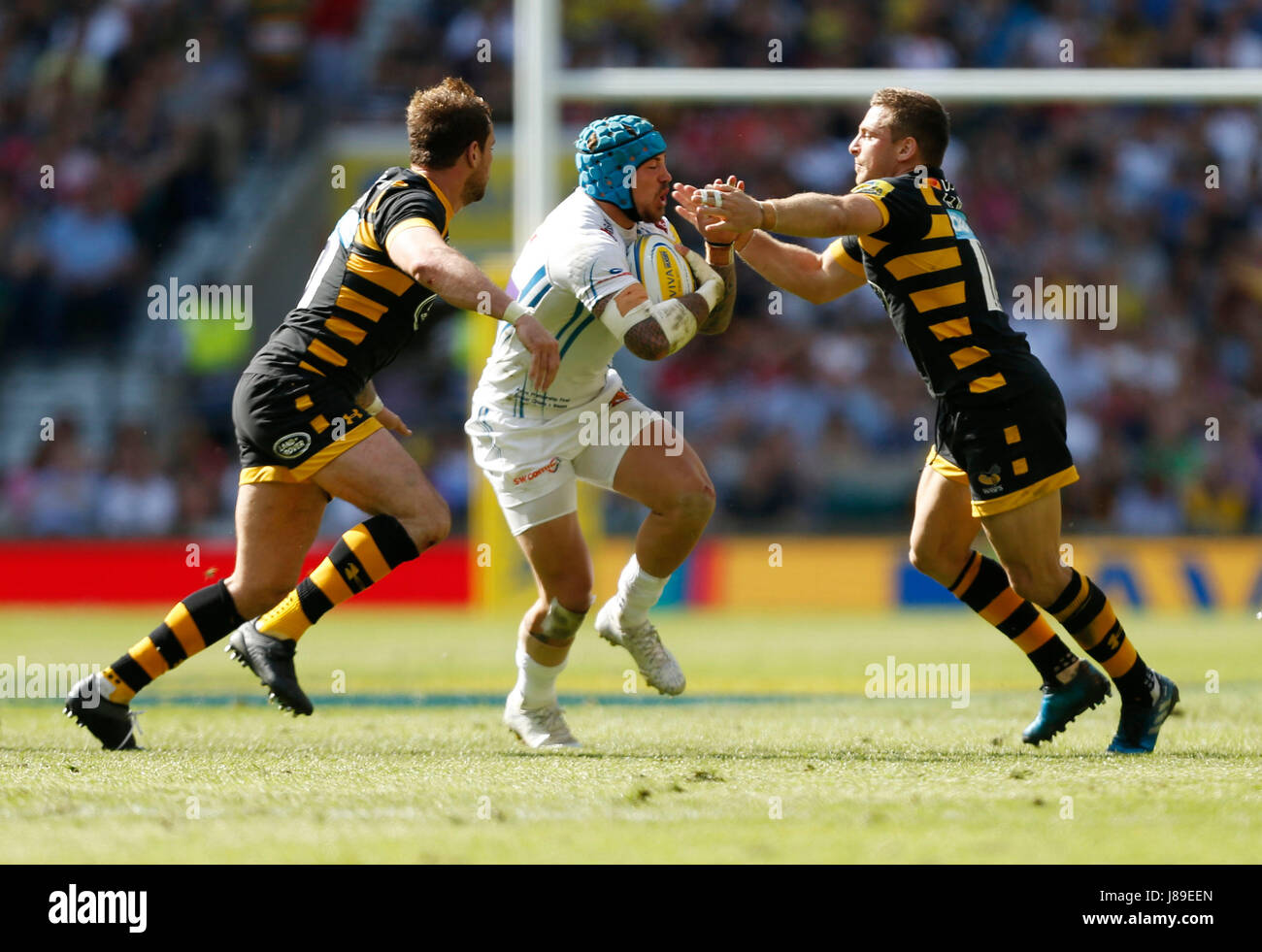 Exeter Chiefs' Jack Nowell and Wasps' Danny Cipriani (left) and Jimmy ...