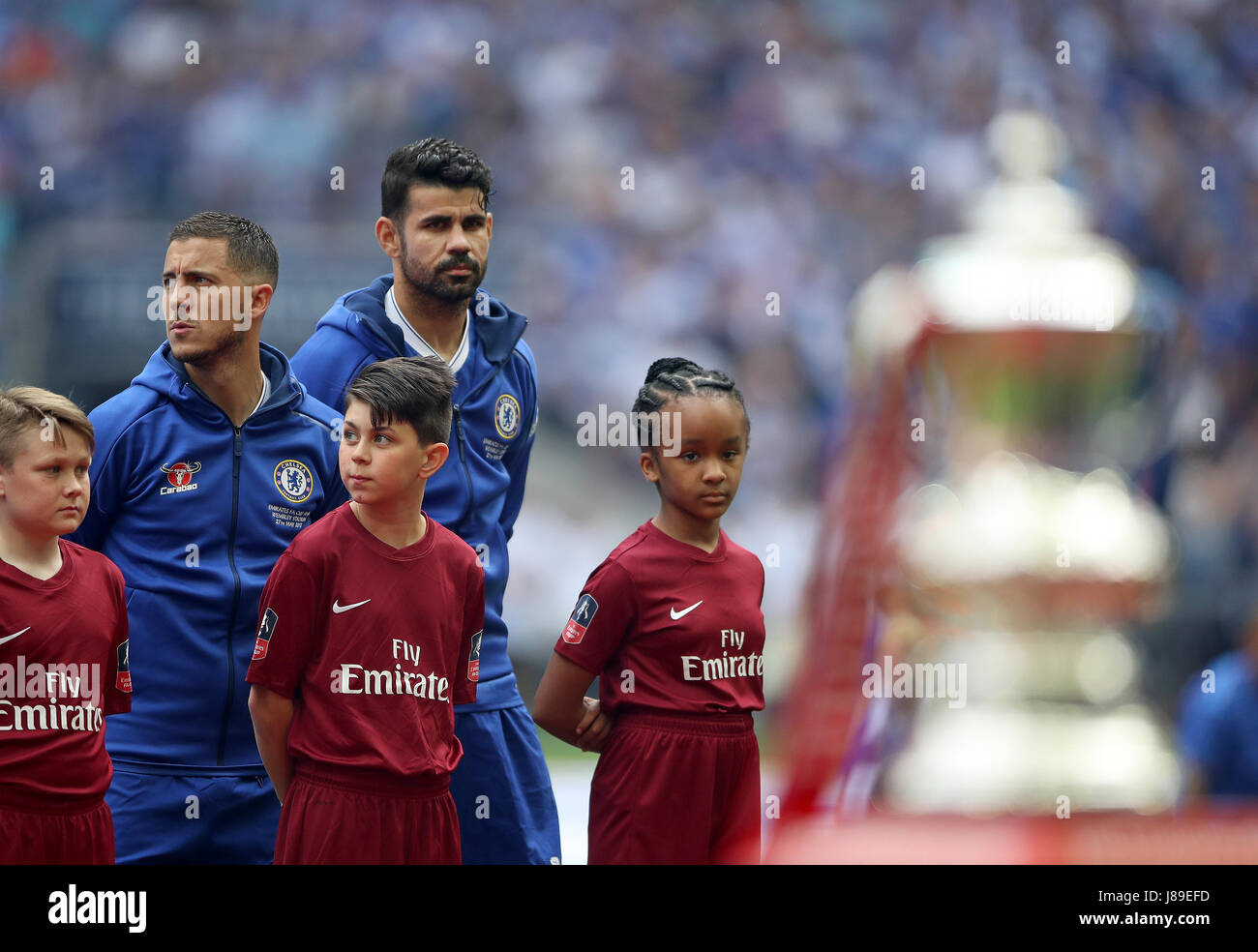 Chelsea's Diego Costa looks at the FA Cup trophy prior to kick off ...