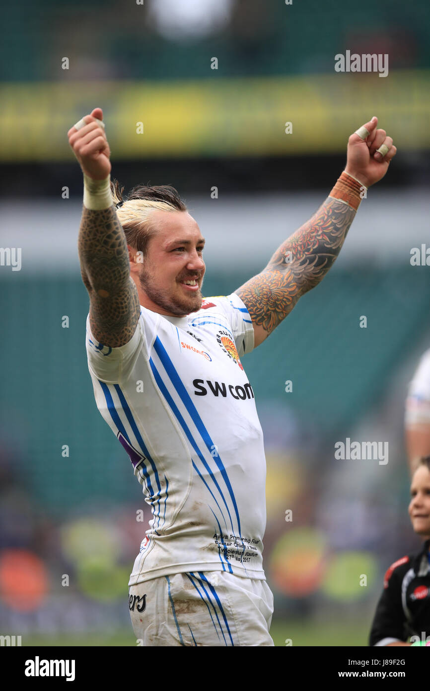 Exeter Chiefs' Jack Nowell celebrates winning the Aviva Premiership ...