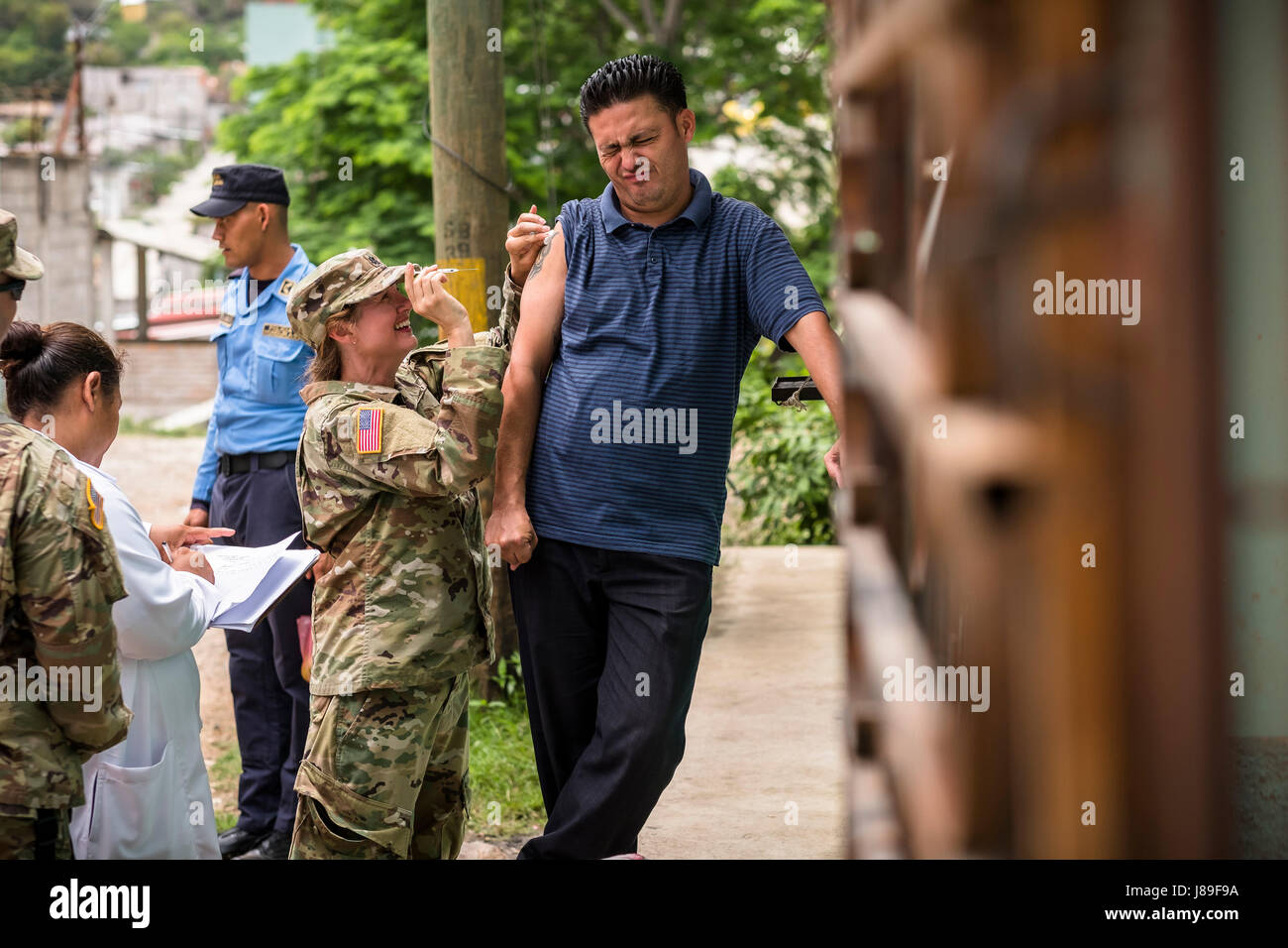 U.S. Army Lt. Col. Rhonda Dyer, Joint Task Force - Bravo, gives a ...