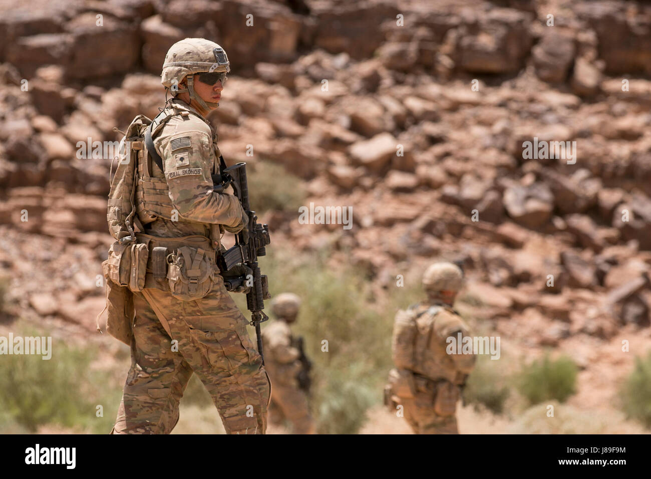 Spc. Marco Caal Skonos, an infantryman from Jackson, Michigan, assigned ...