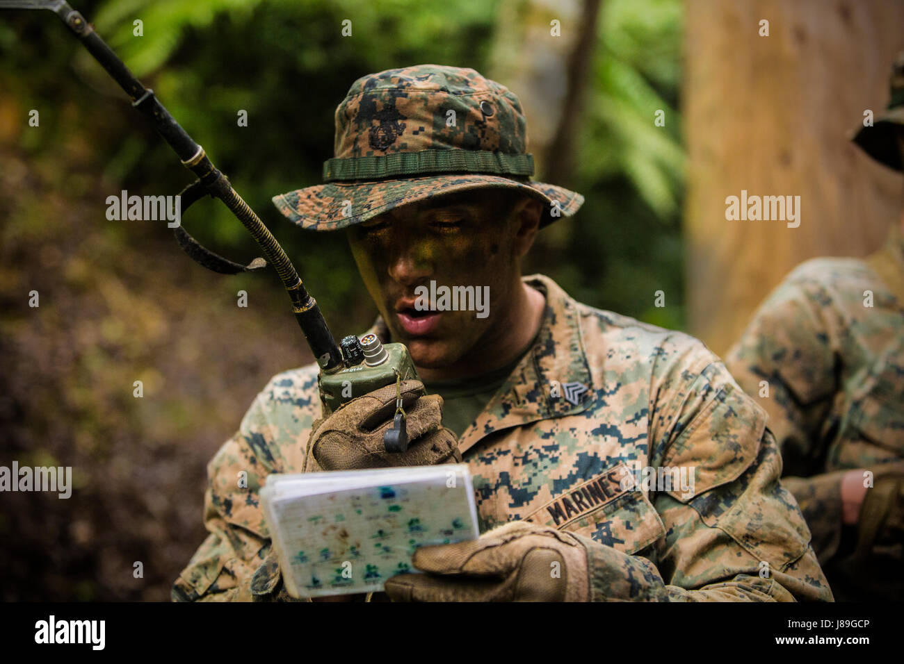 Sgt. Jakob Castaneda calls for a medical evacuation, May 17, 2017, at ...