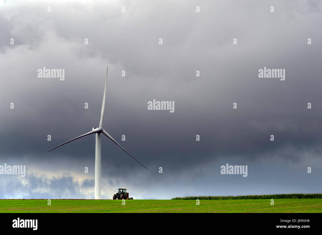 field, outdoor, windmill, tractor, stormy, country, storm, gale ...
