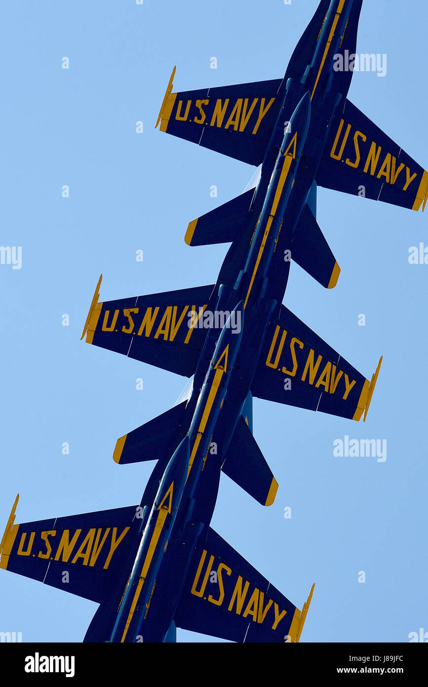 The U.S. Navy Blue Angels fly over Seymour Johnson Air Force Base, North Carolina, May 20, 2017 ...
