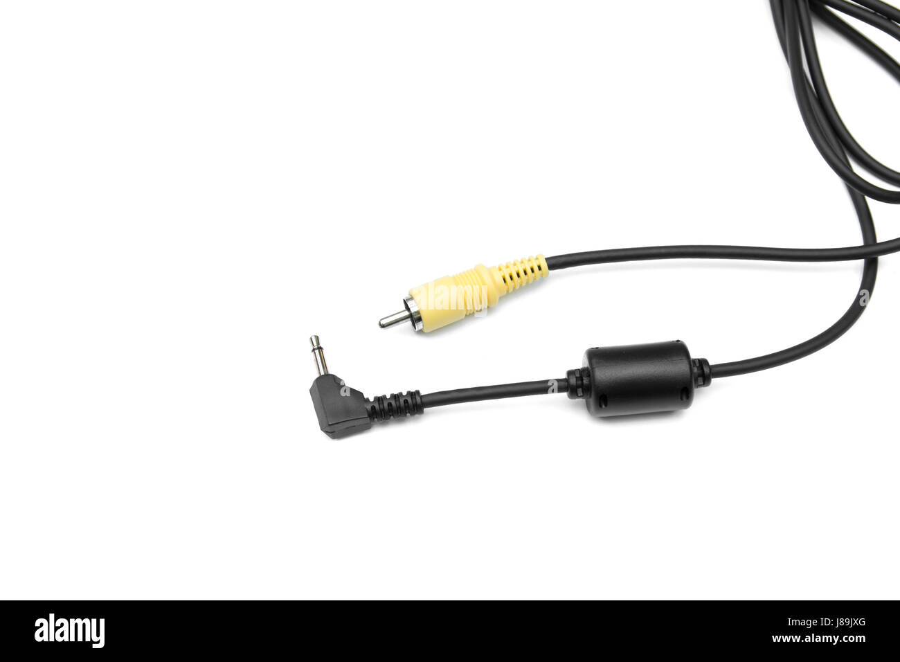 Black and yellow jack audio cables isolated on white background Stock ...