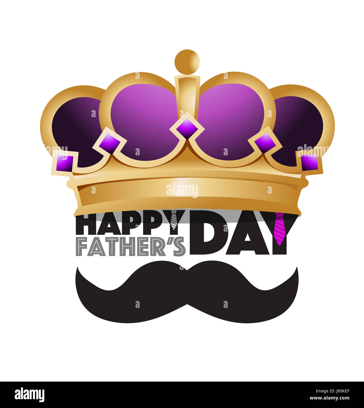 happy fathers day king crown and mustache sign isolated over a white ...