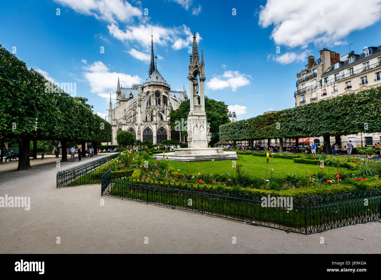 Notre Dame de Paris Garden on Cite Island, Paris, France Stock Photo ...