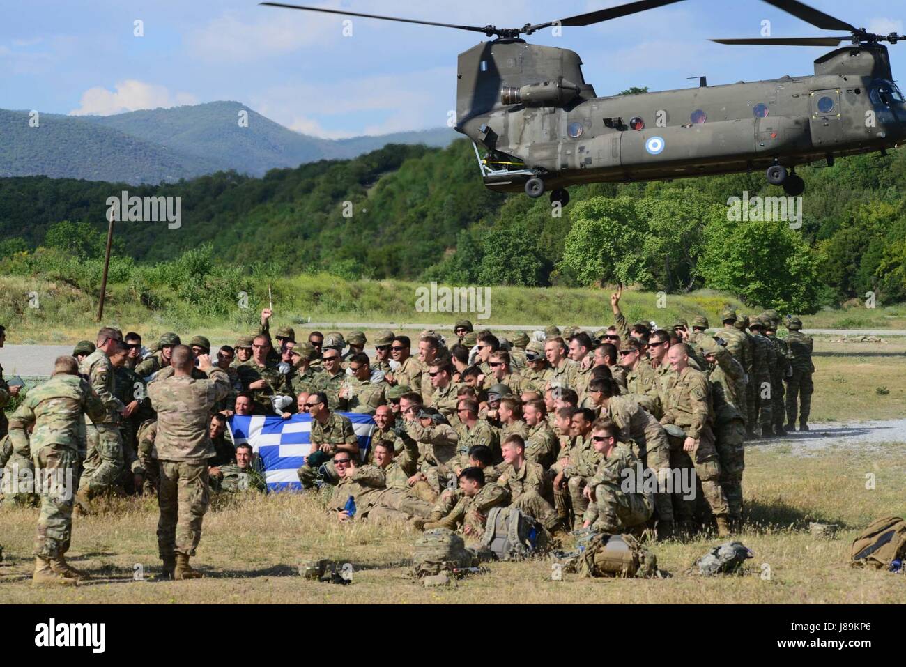 U.S. and Greek paratroopers conduct Fast Rope training from a CH-47 ...