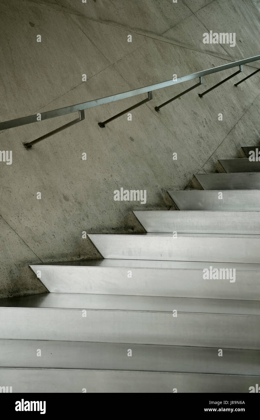 stairs, detail, modern, modernity, interior, silver, concrete, metal ...