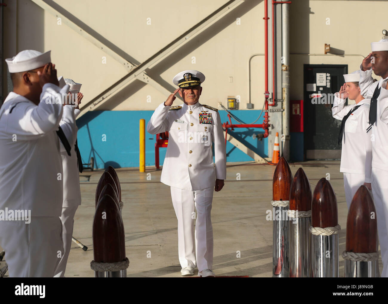 Adm. Harry Harris, U.S. Pacific Command commander, is welcomed on stage ...