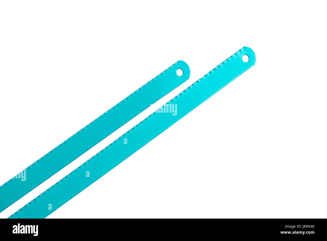 Top view a part of blue saw blade teeth isolated on white background ...