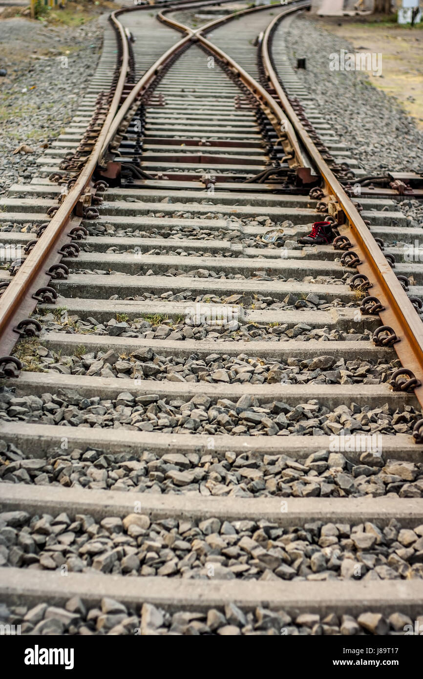Cargo train platform at sunset with container Stock Photo - Alamy