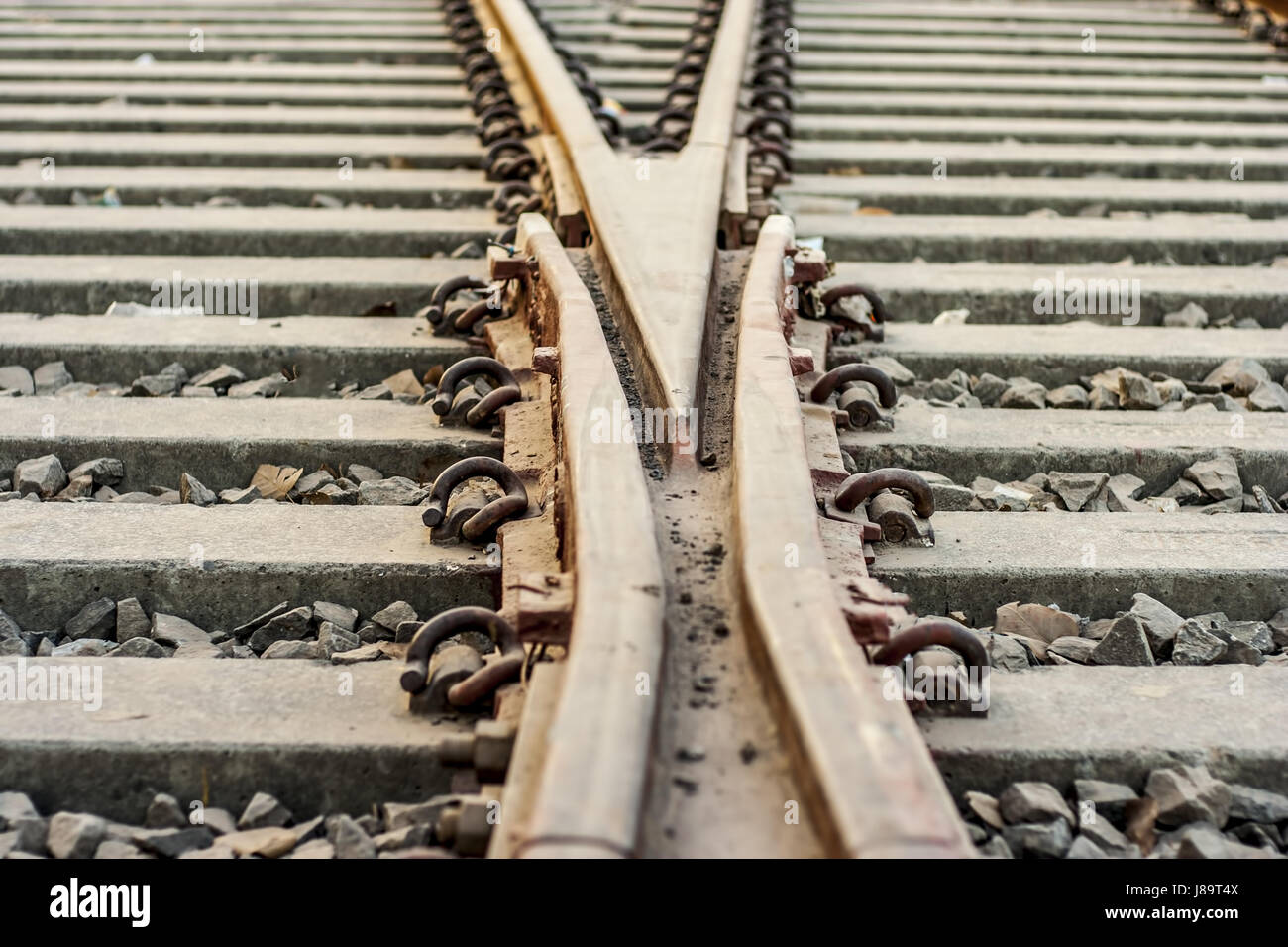 A point on which two railway train cross Stock Photo - Alamy