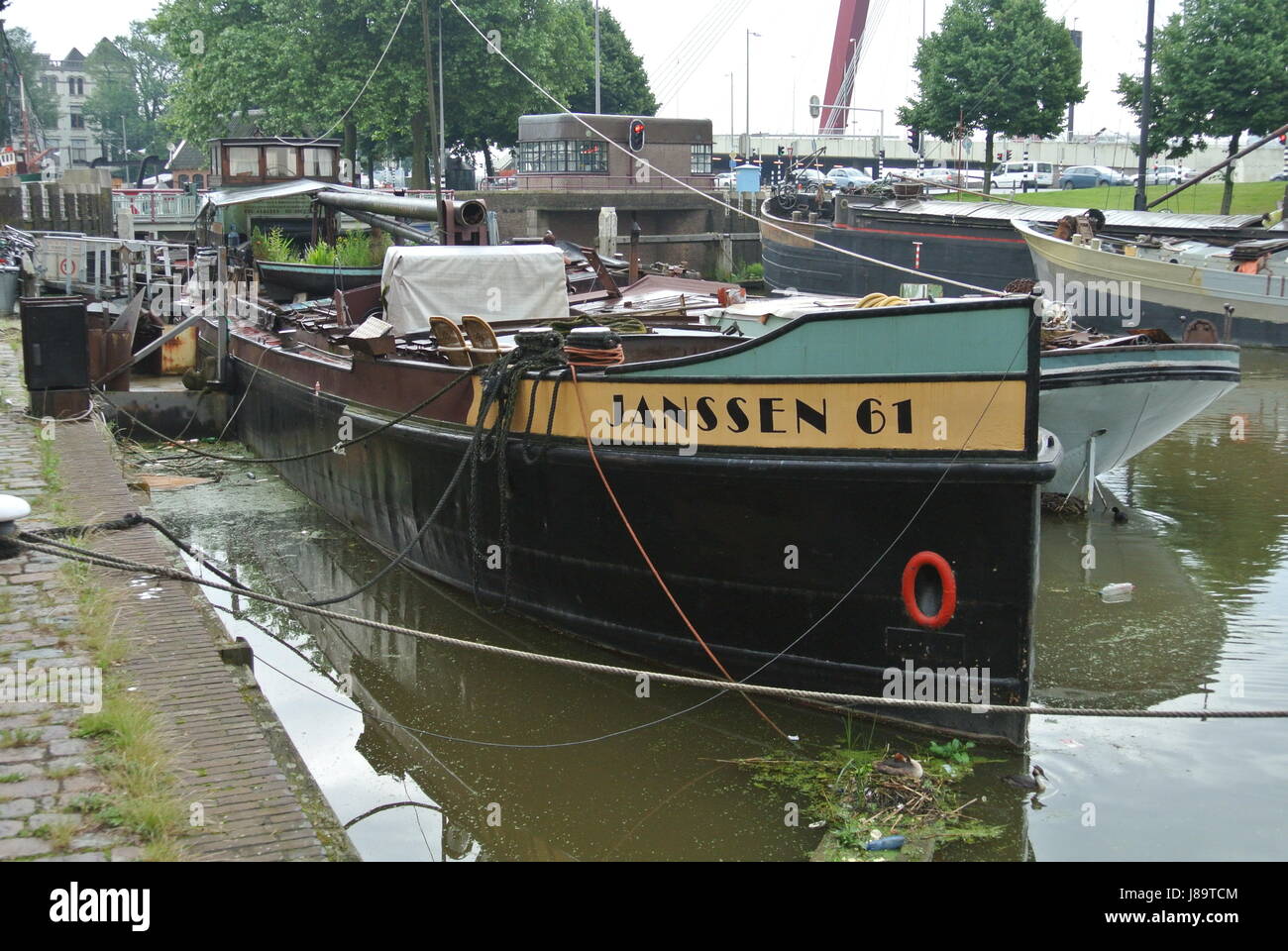 Barge Janssen moored at Wijnhaven, Rotterdam, Netherlands Stock Photo ...