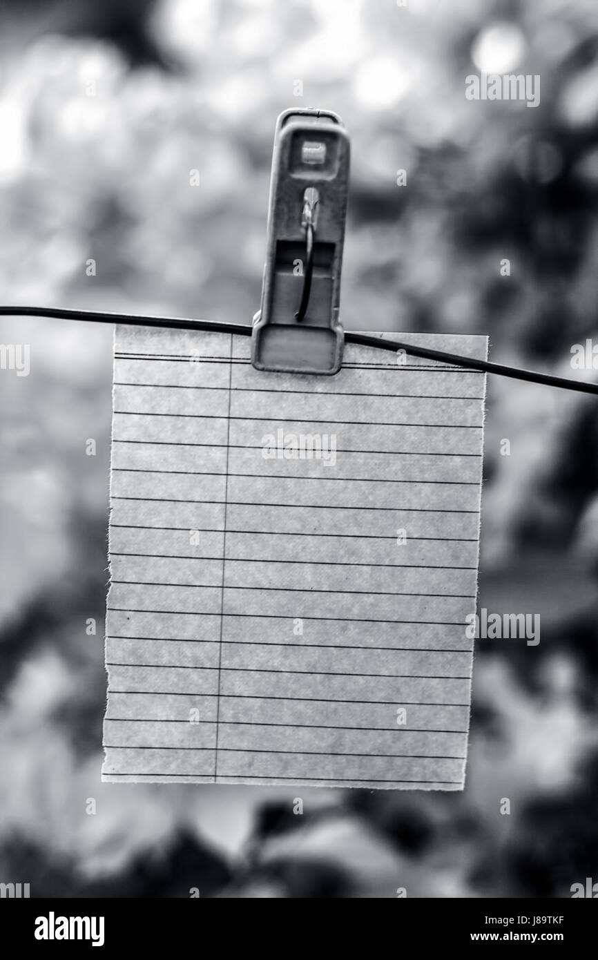 Note book paper hanging on the washing line Stock Photo - Alamy
