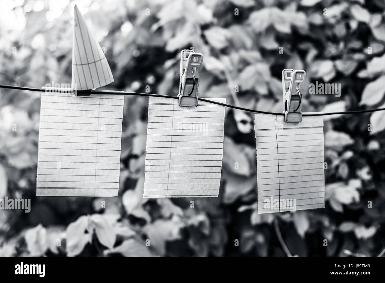 Note book paper hanging on the washing line Stock Photo - Alamy
