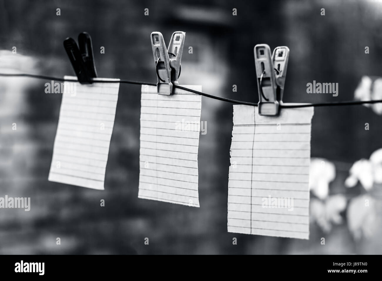 Note book paper hanging on the washing line Stock Photo - Alamy