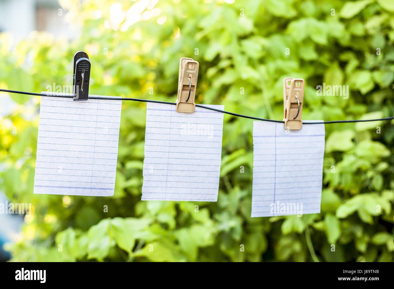 Note book paper hanging on the washing line Stock Photo - Alamy
