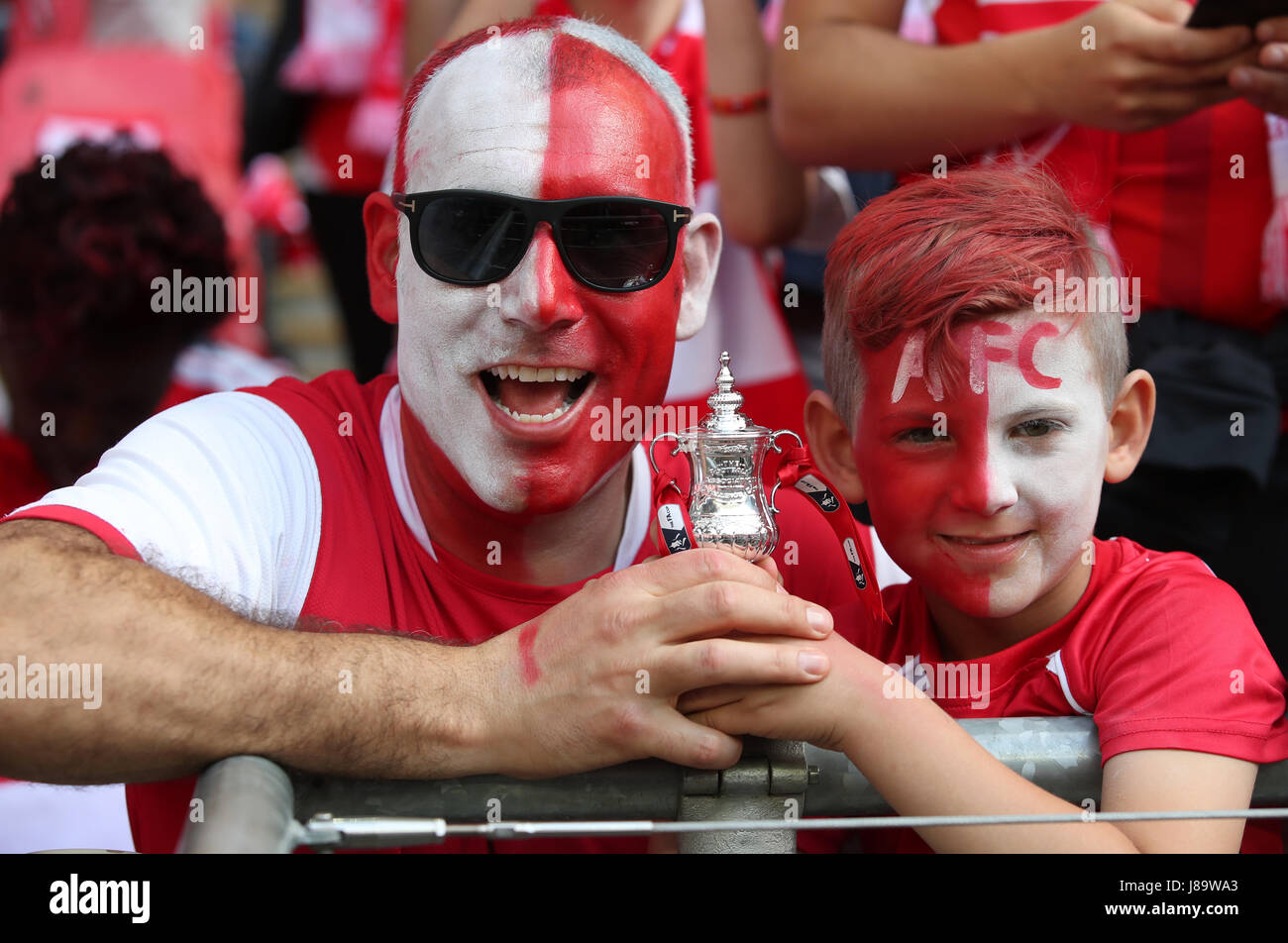 Arsenal fans in the stands celebrate during the Emirates FA Cup Final ...