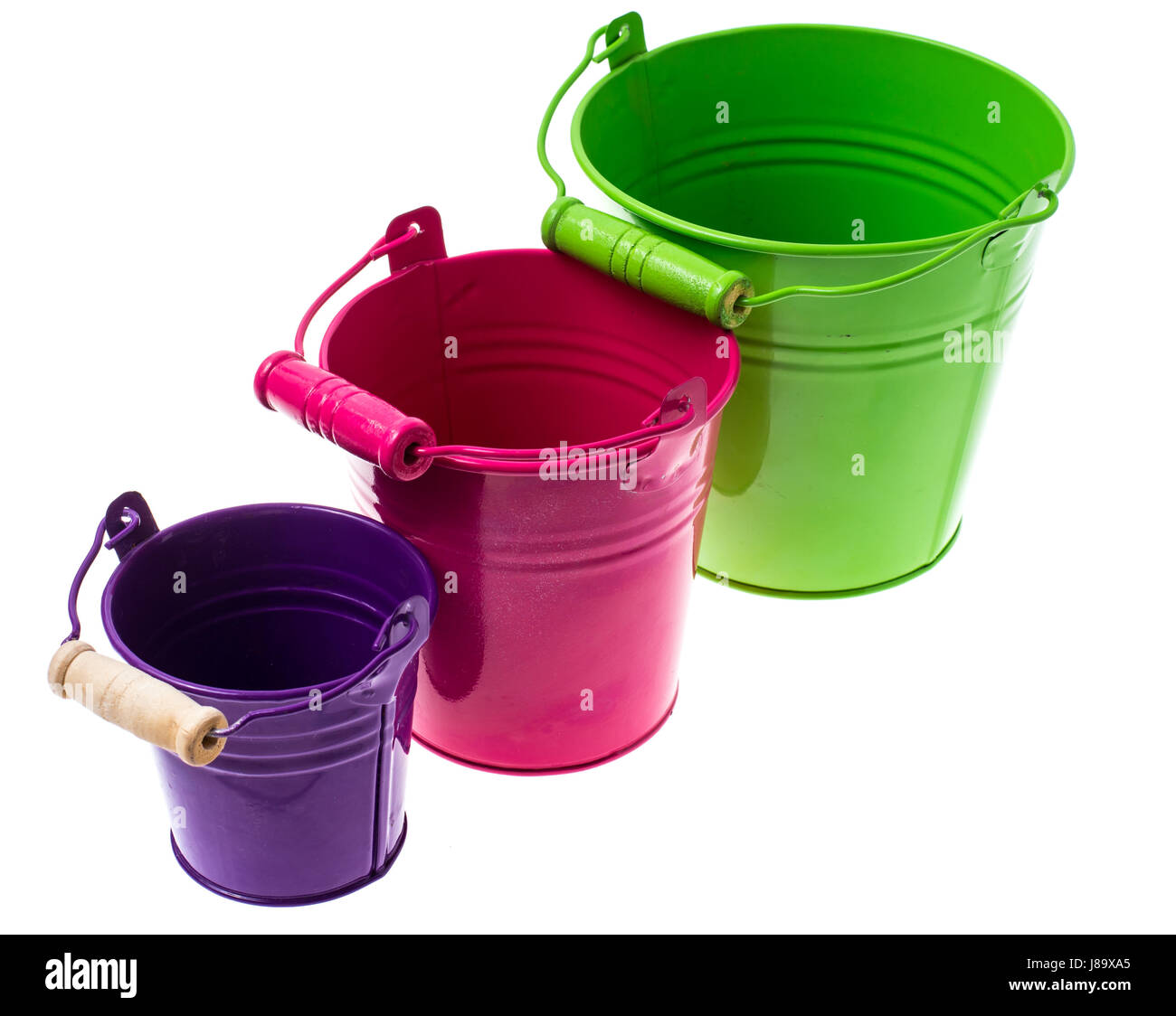 Colored decorative metal buckets Stock Photo - Alamy