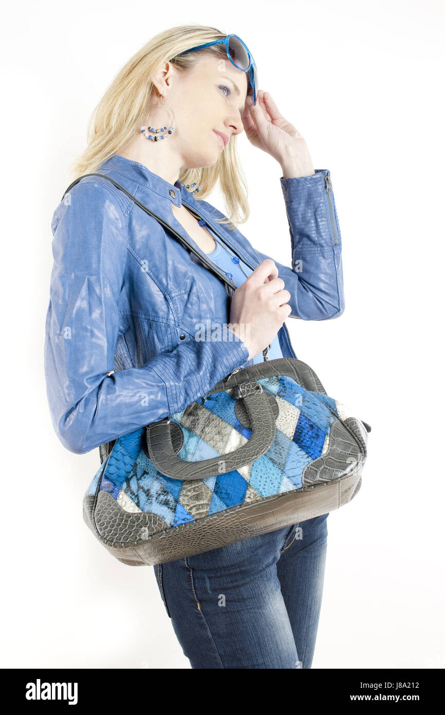 woman, woman, handbag, blue, humans, human beings, people, folk ...