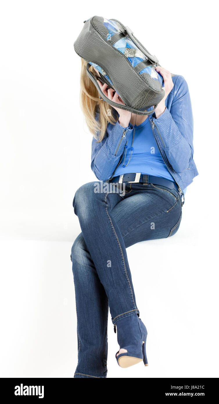 woman, woman, handbag, blue, humans, human beings, people, folk ...