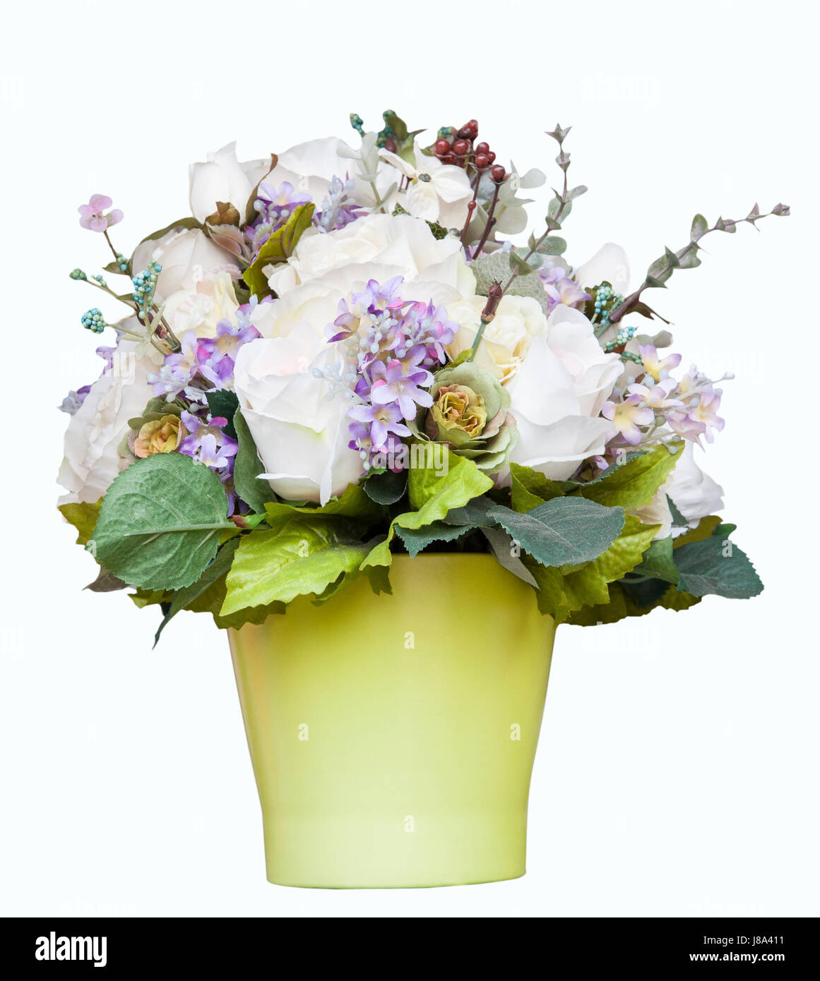 white roses and flower accessories decorated in green jug isolated ...