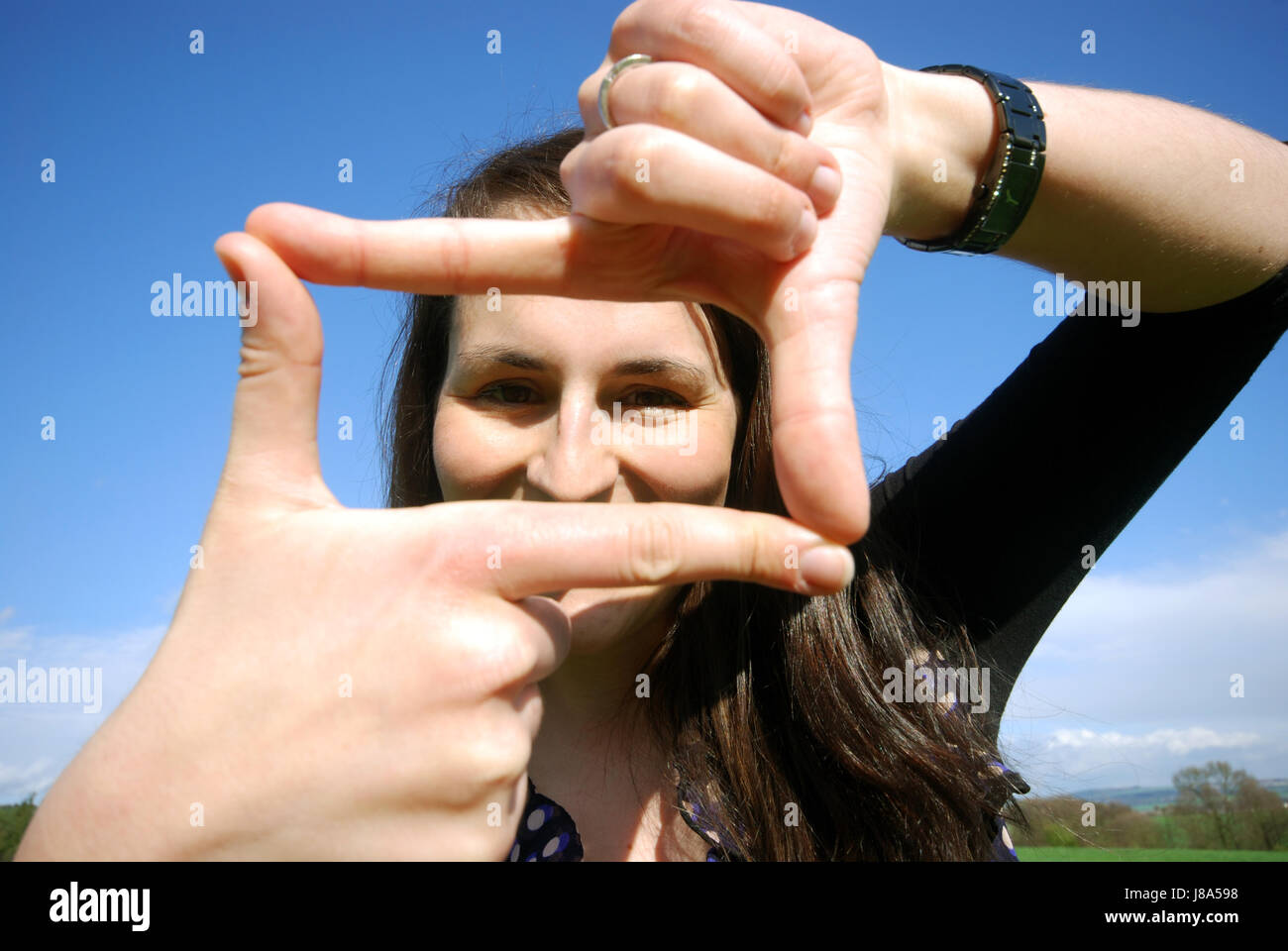woman, hand, hands, vision, frame, hand signal, teens, teenagers, youth ...