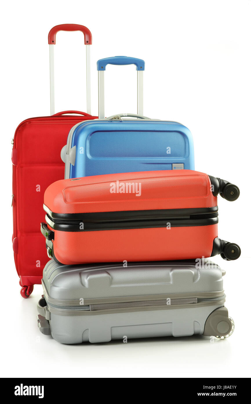 blue, travel, isolated, bag, luggage, suitcase, white, red, baggage ...