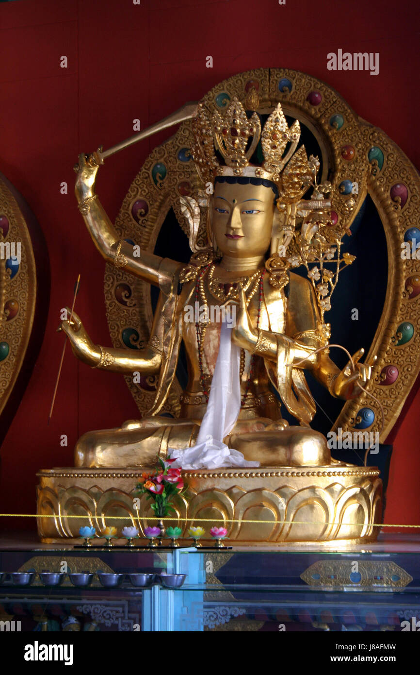 religious, temple, god, statue, golden, metal, vertical, devout ...