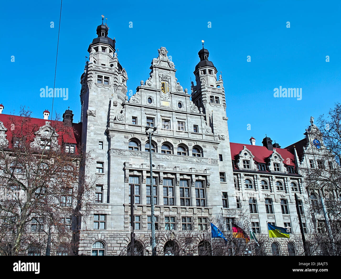 town hall, saxony, Leipzig, flag, East Germany, municipality, blue ...