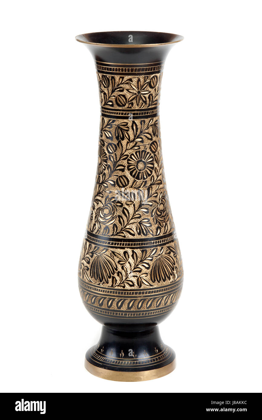 isolated, metal, brass, traditional, decoration, decorative, vase ...