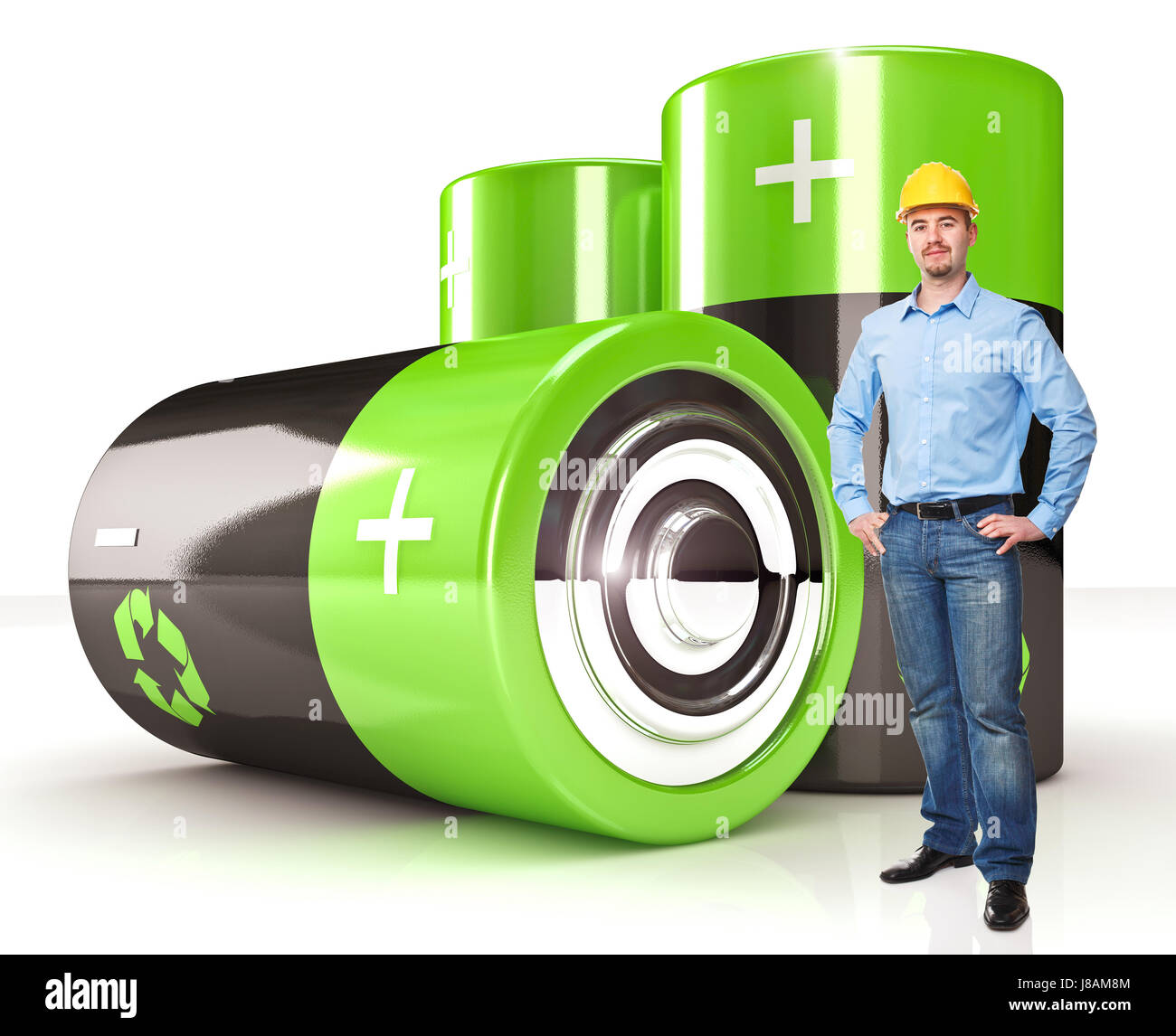 blank, european, caucasian, standing, battery, recycling, engineer, man ...