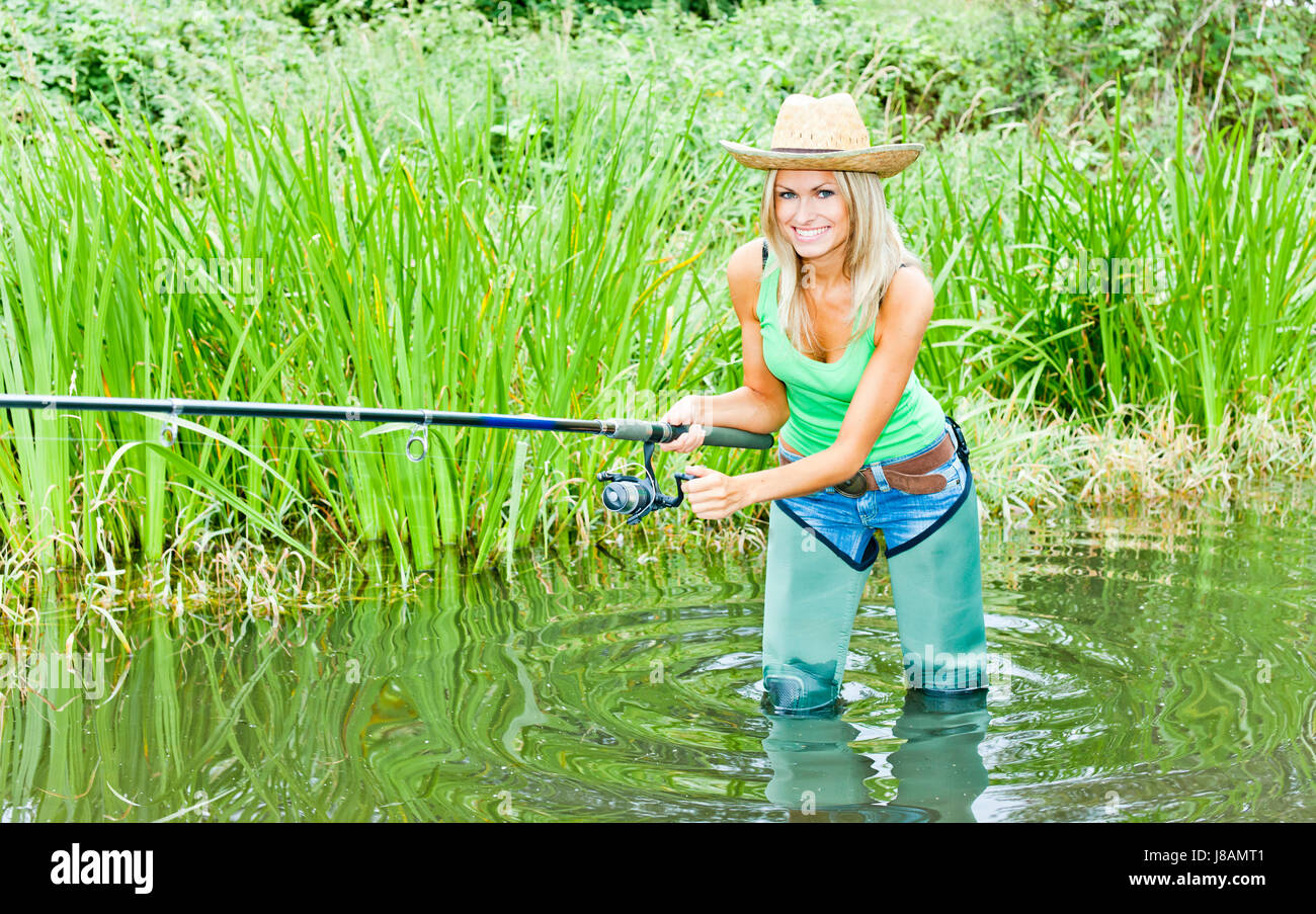 woman, fishing, woman, humans, human beings, people, folk, persons ...