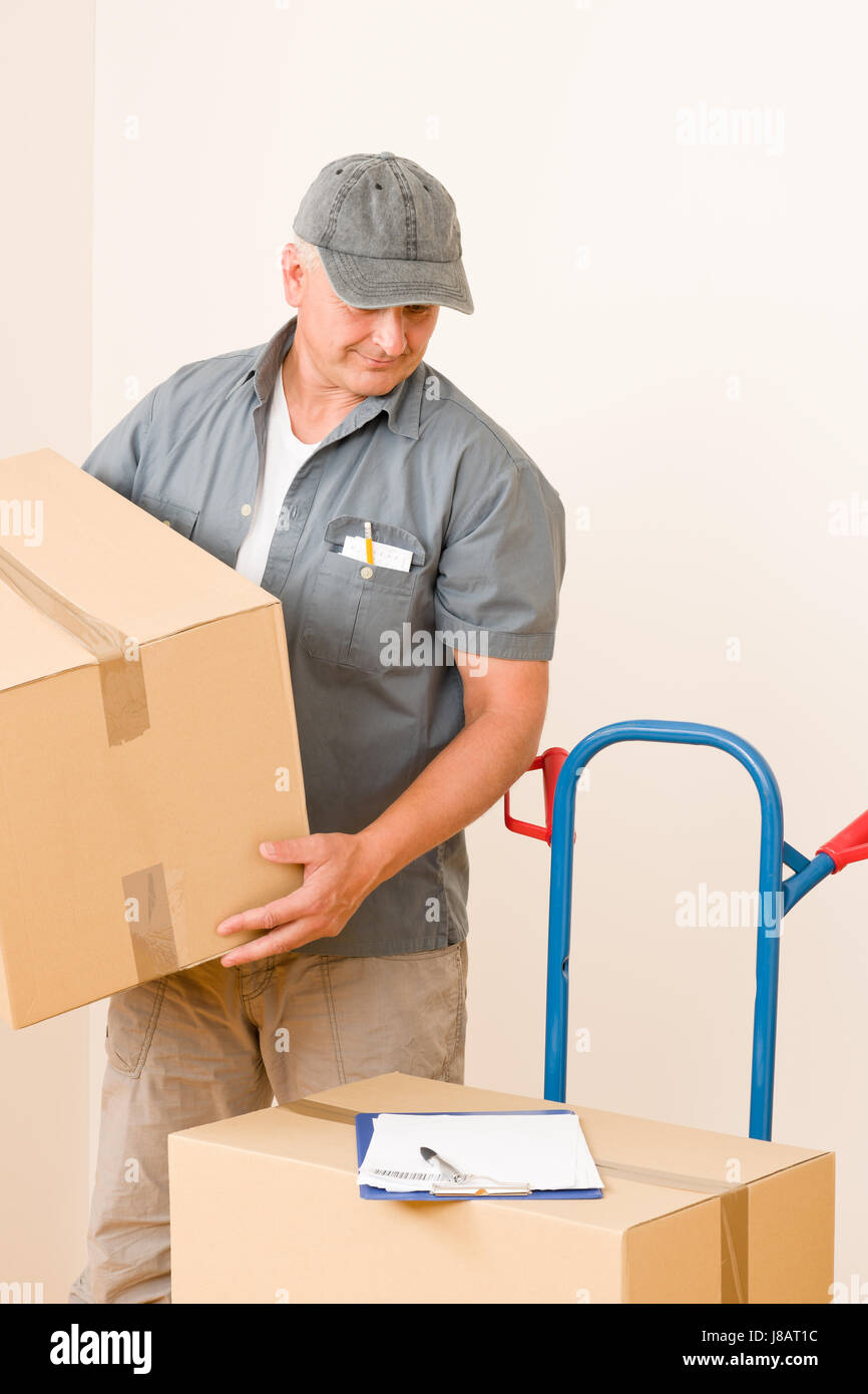 interior, uniform, handsome, professional, messenger, man, senior ...