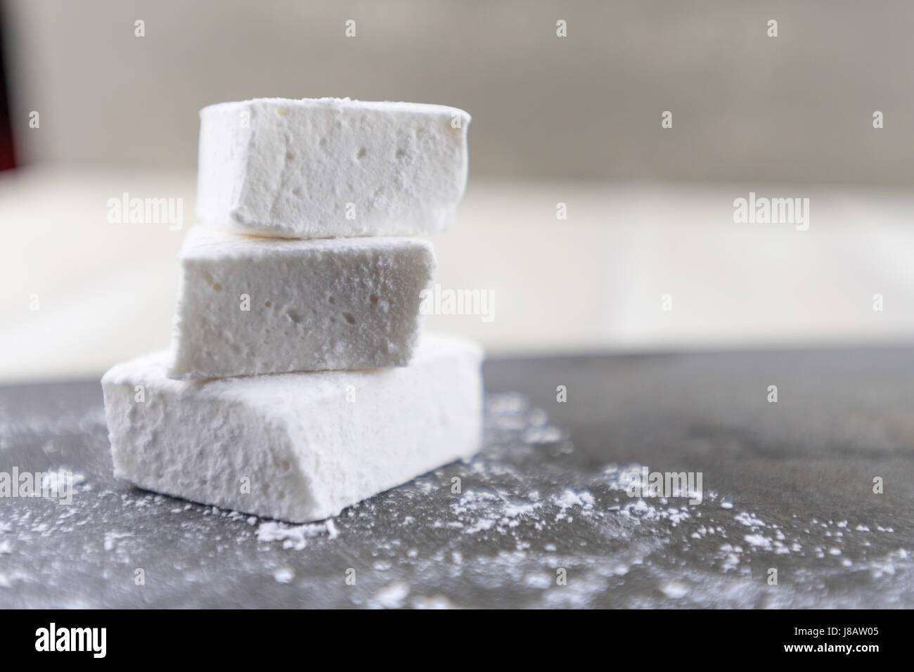 Stack of Three Homemade Marshmallows with Copy Space Stock Photo - Alamy