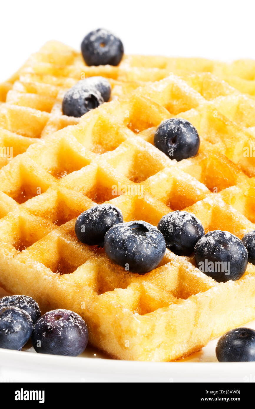 waffles with sugared blueberries and syrup Stock Photo - Alamy