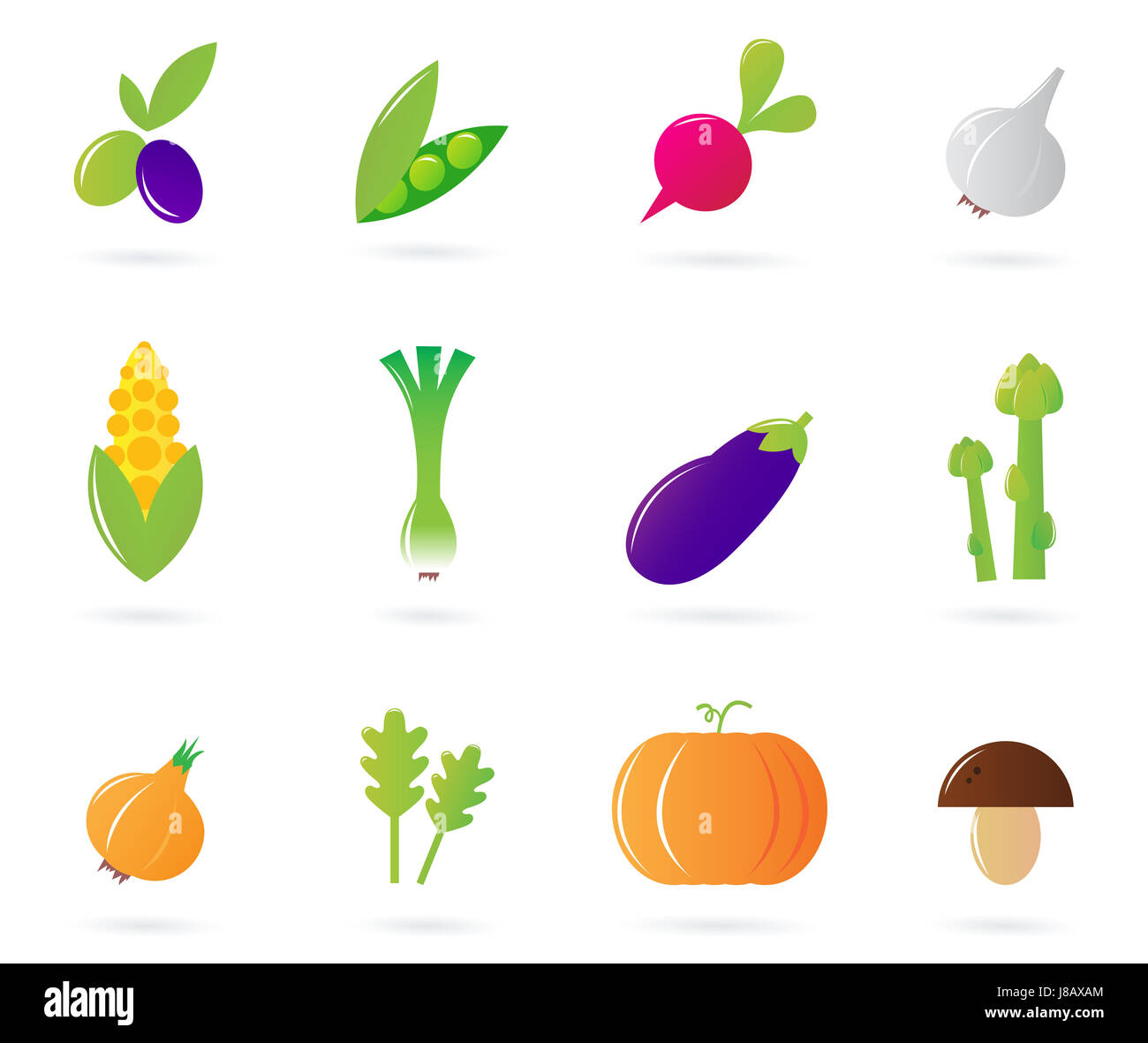 food, aliment, isolated, vegetable, set, vector, icons, white ...