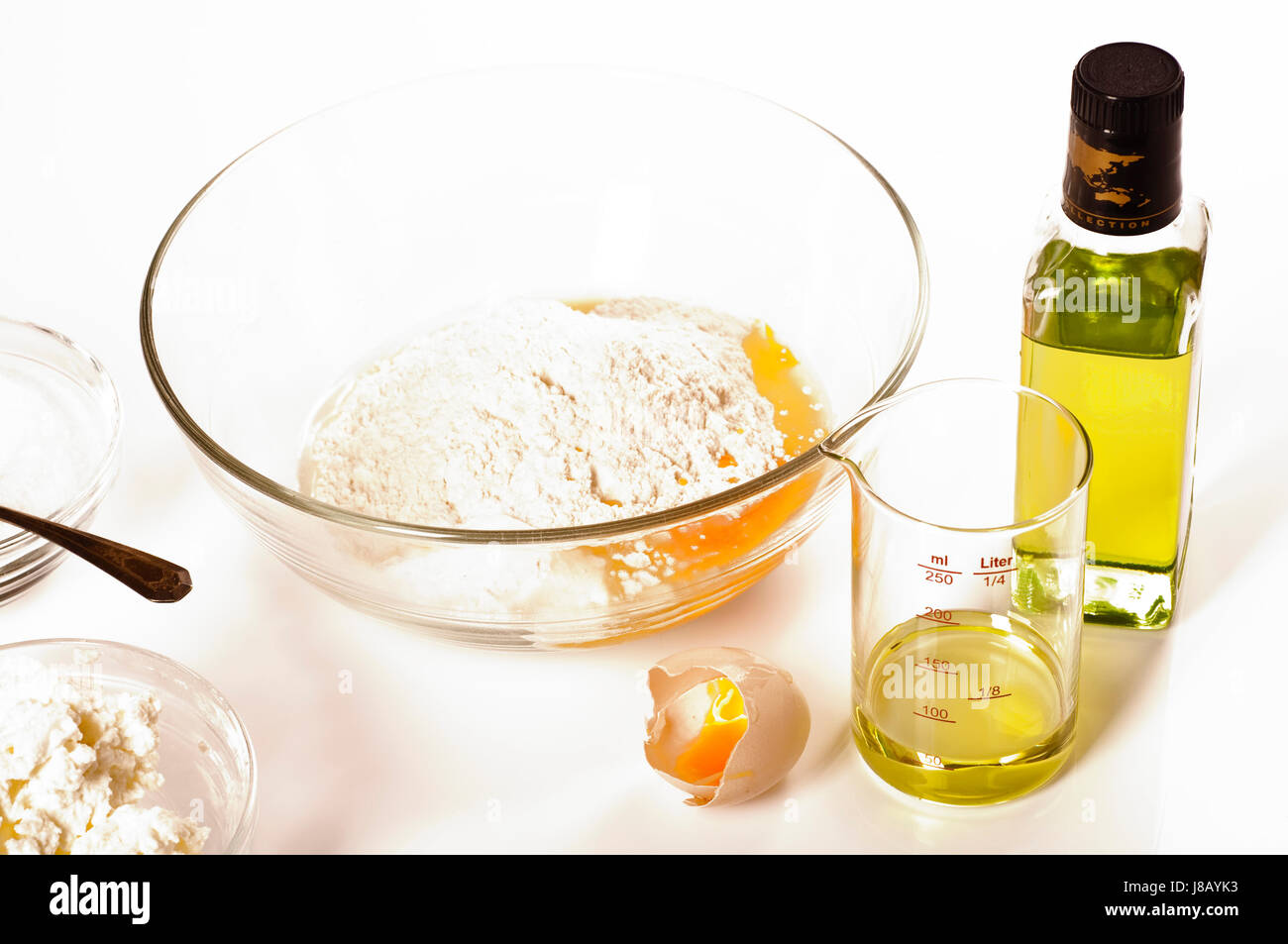 ingredients for quark-oil dough on a white background Stock Photo - Alamy